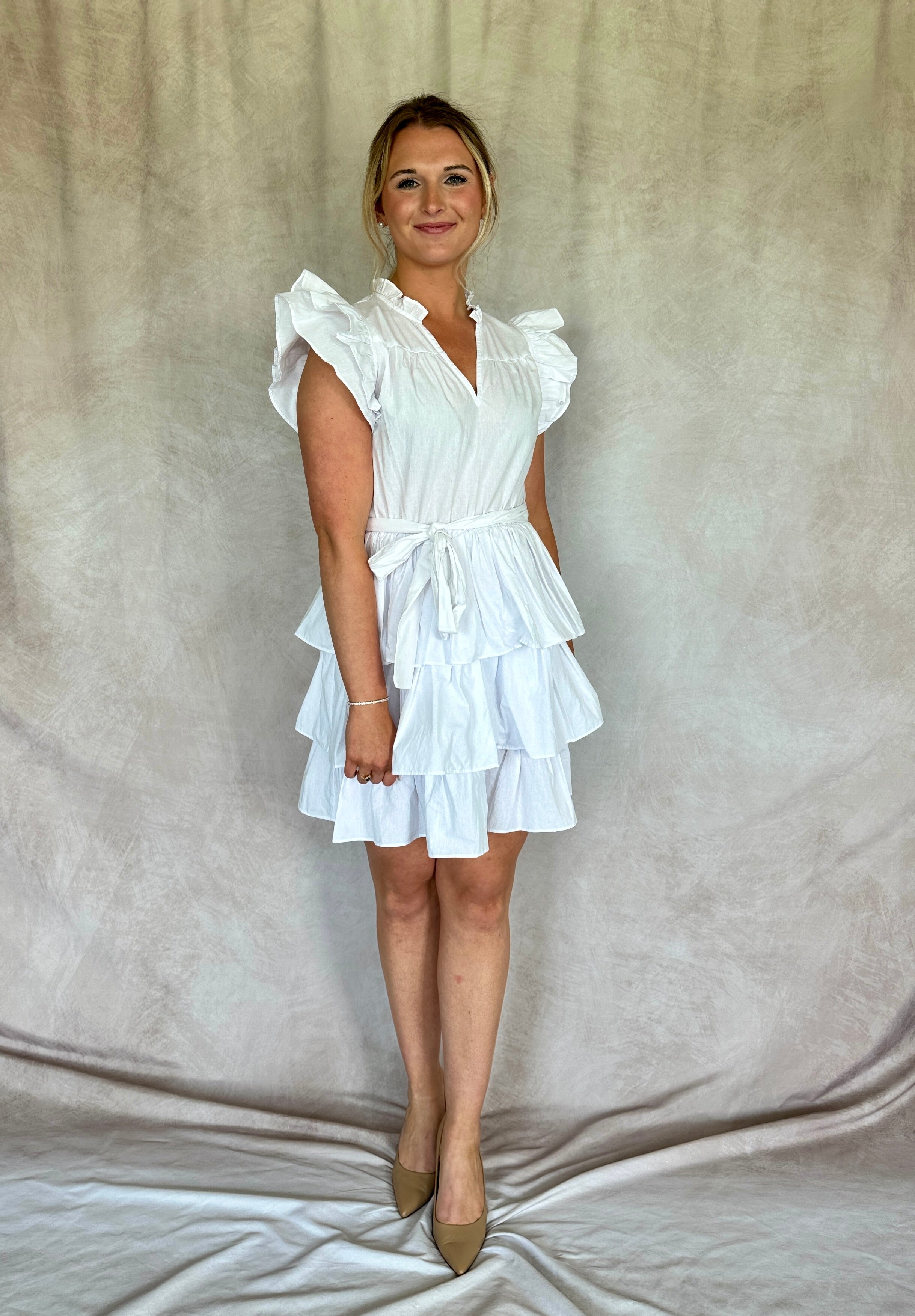 White Ruffled Sleeve Dress – Shop Something White